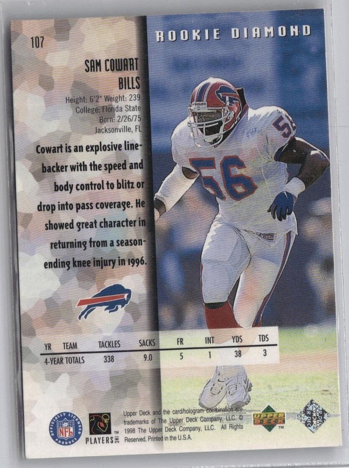 1998 Black Diamond Rookies Football Card #107 Sam Cowart Rookie | eBay