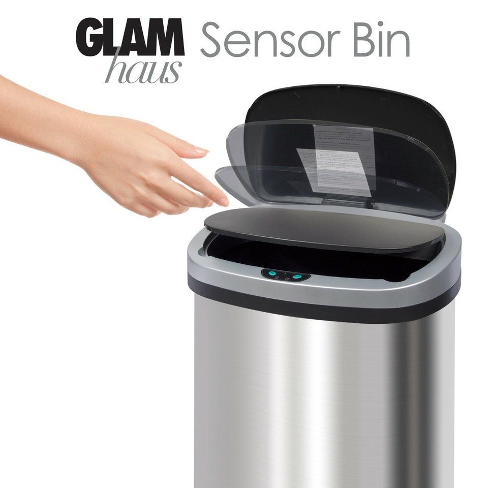 GlamHaus Automatic Sensor Bin Brushed Stainless Steel Touchless Waste ...