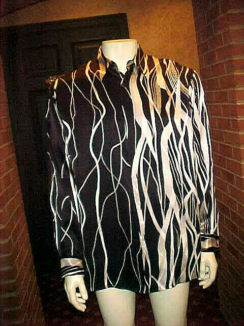 VINTAGE MENS GENELLI SILK SHIRT LONG SLEEVE GEOMETRIC… - Gem