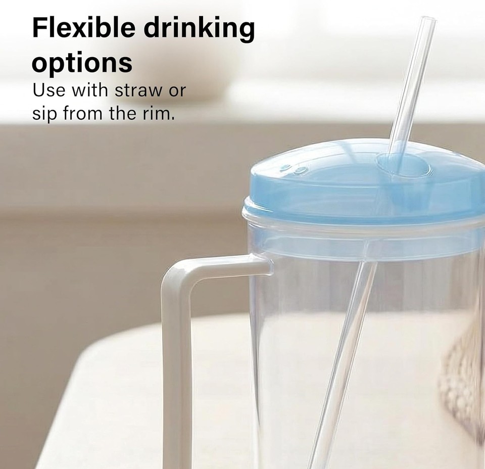 Spill Proof Adult Drinking Cup Anti Splash Lid Handles Hot & Cold ...