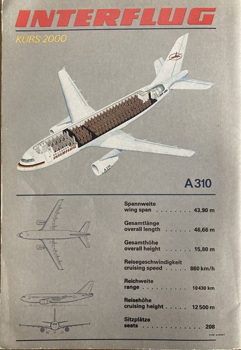 1989 INTERFLUG AIRLINES EAST GERMANY IL62 A310 BROCHURE INFLIGHT ...