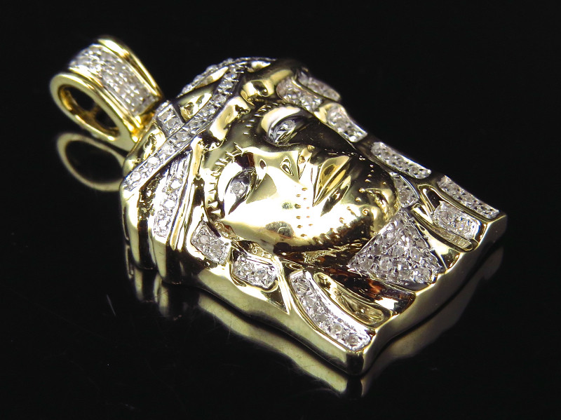 Genuine White Diamond Micro Pave Jesus Piece & Chain In 10k Yellow Gold ...