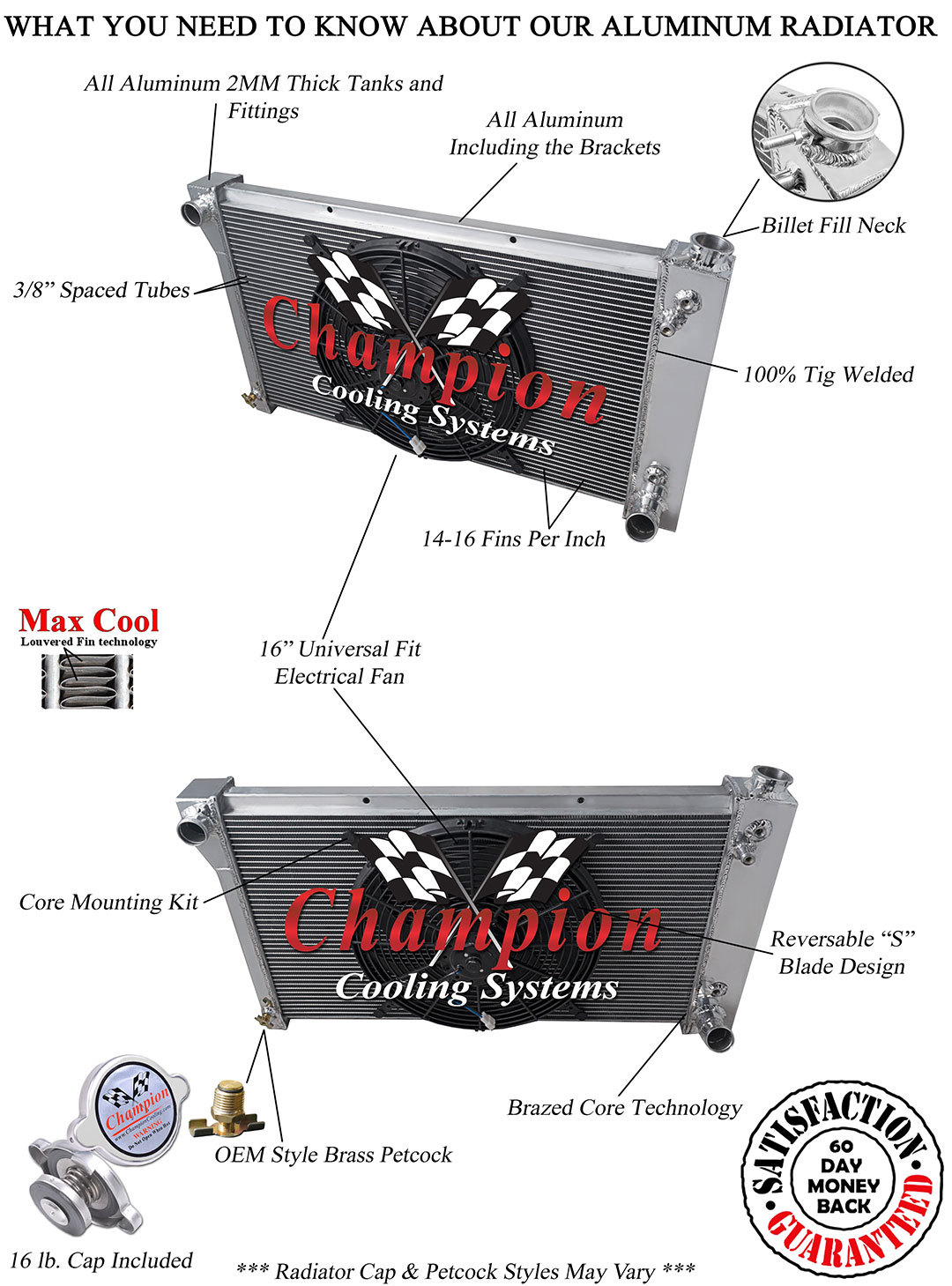 3 Row AAR Champion Radiator 28",16" Fan-1967,1969-1972 Chevy C/K Series ...