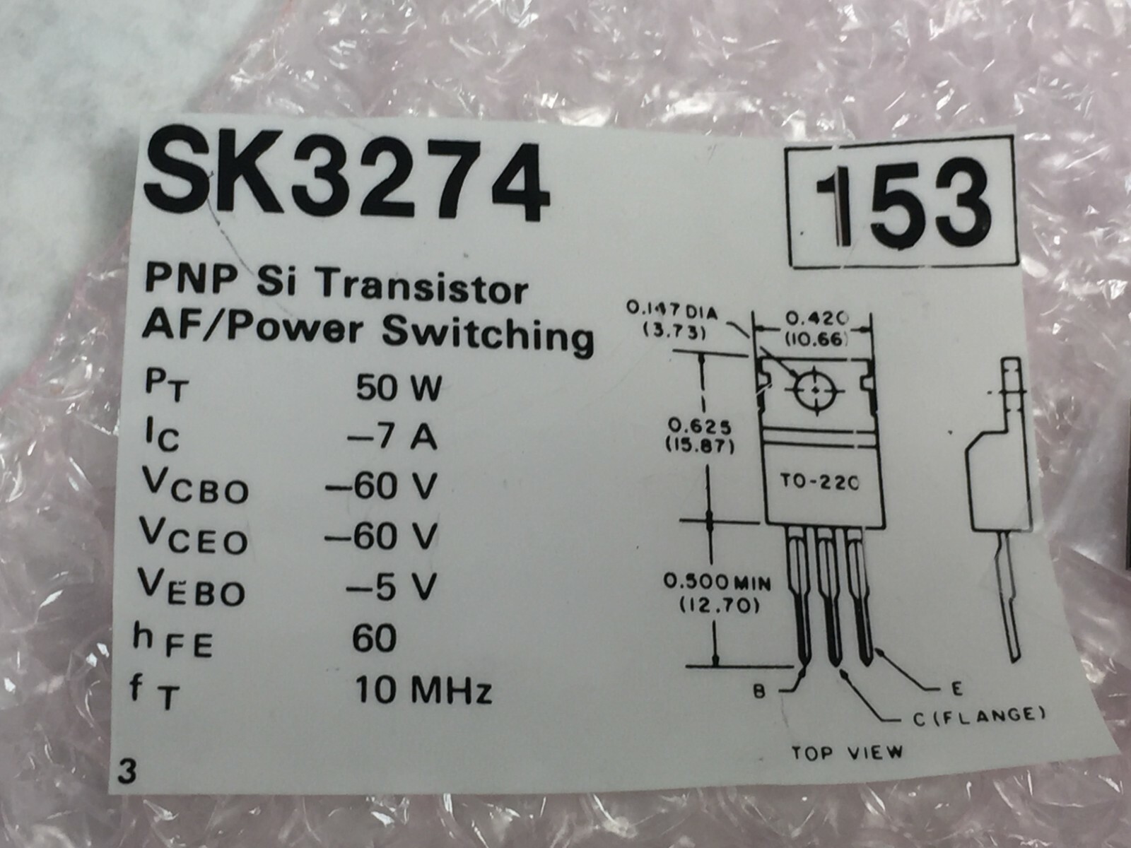 Lot( 3 ) RCA SK3274 PNP Si Transistor AF/Power Switching NOS | eBay