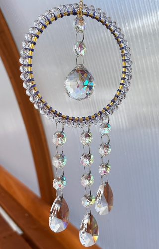 New Handmade PURPLE & Clear Glass Beads Crystal Suncatcher Window Prism ...