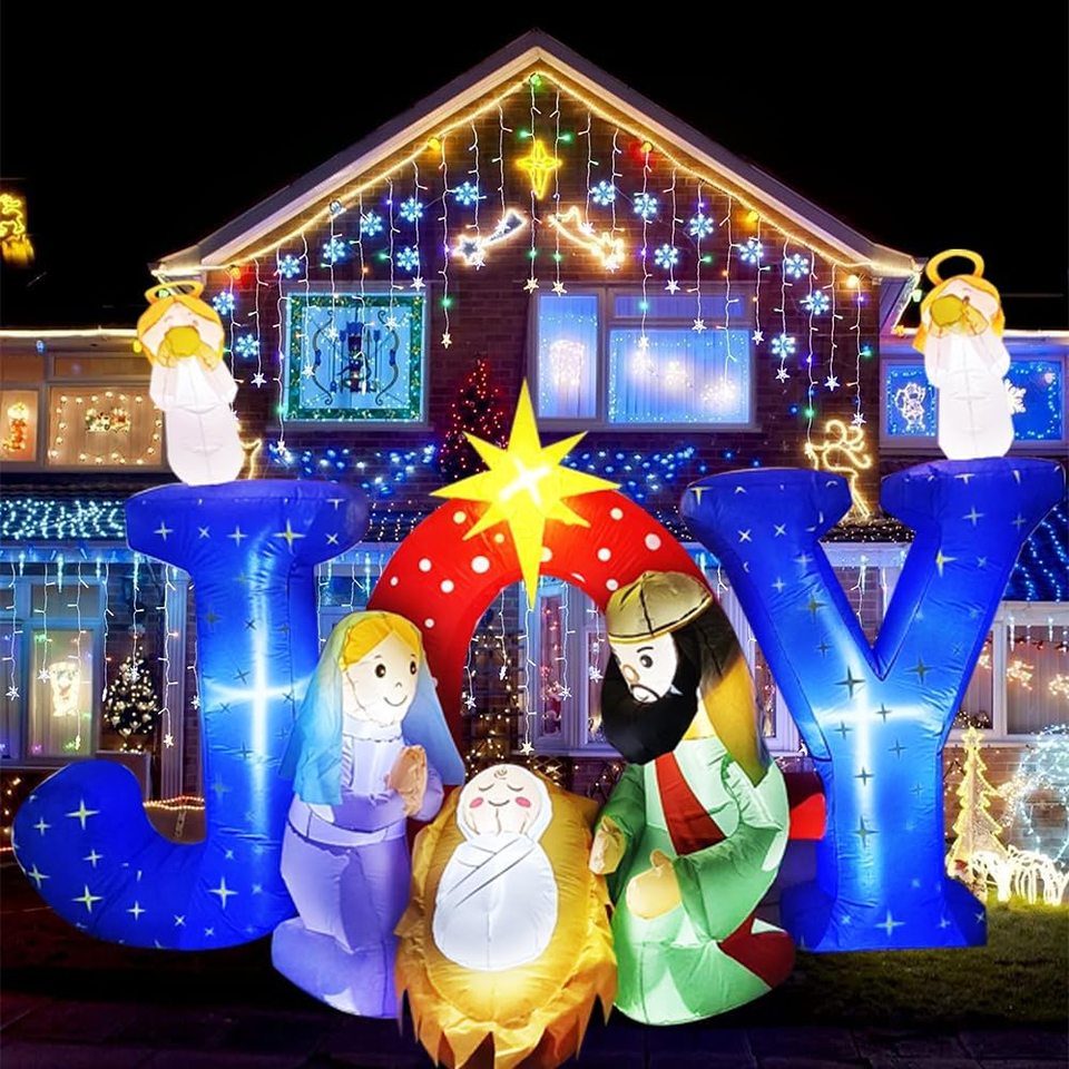 9.5FT Christmas Inflatables Nativity Scene with Angels, Xmas Blow up ...