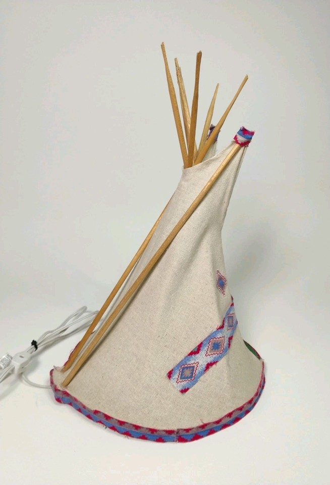 Vintage Indian Tipi Canvas & Wood Lamp Native American 15" TeePee ...