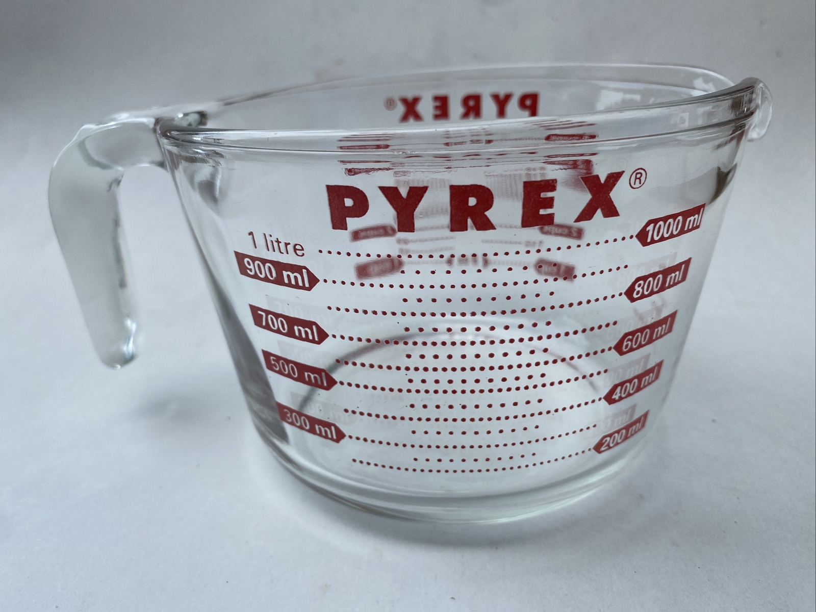Pyrex Measuring 4 Cup Clear Glass Red Lettering Metric Microwaveable ...