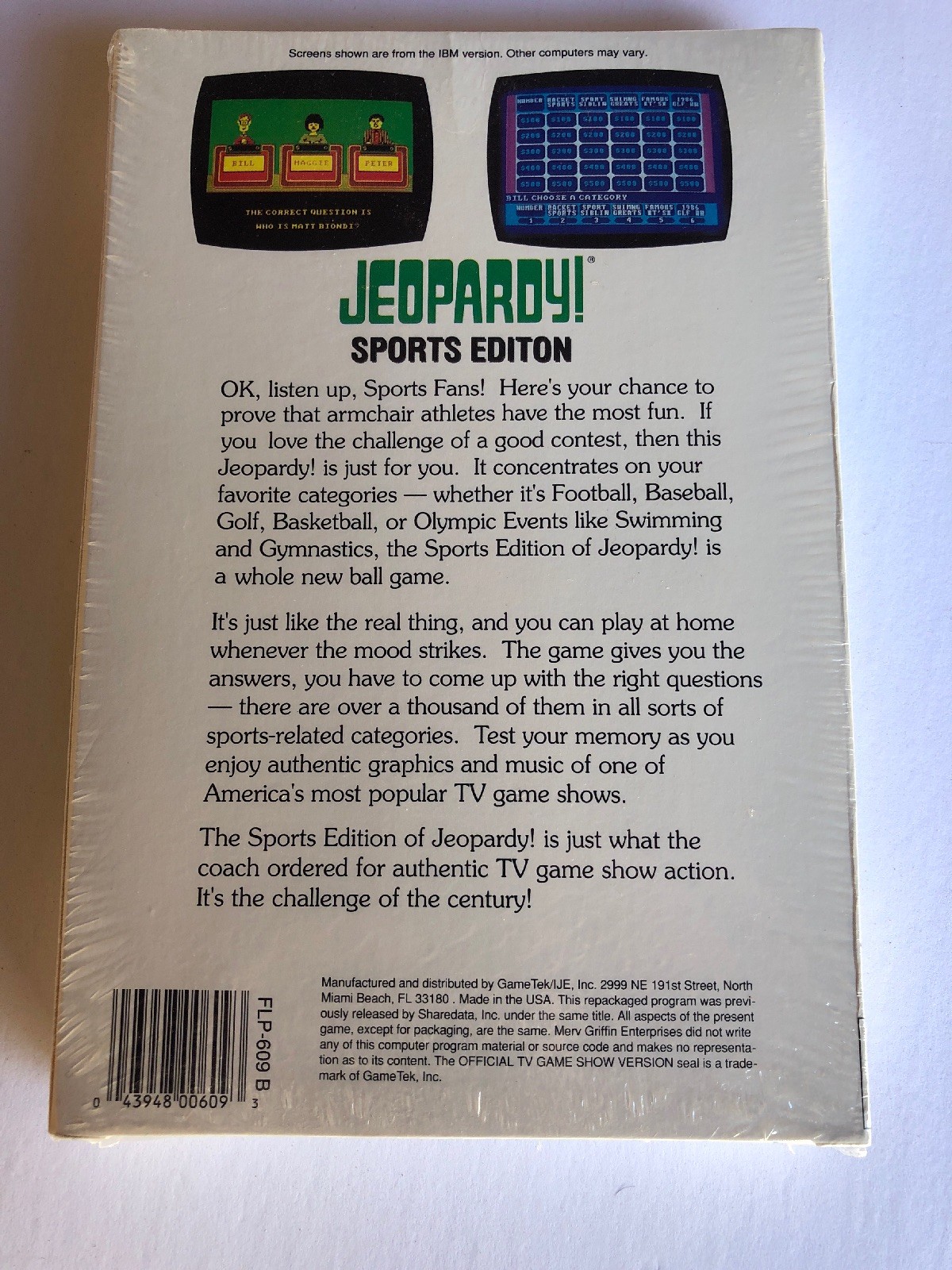 VTG 1990 Gametek Jeopardy Sports Edition PC Game IBM BRAND NEW Alex ...