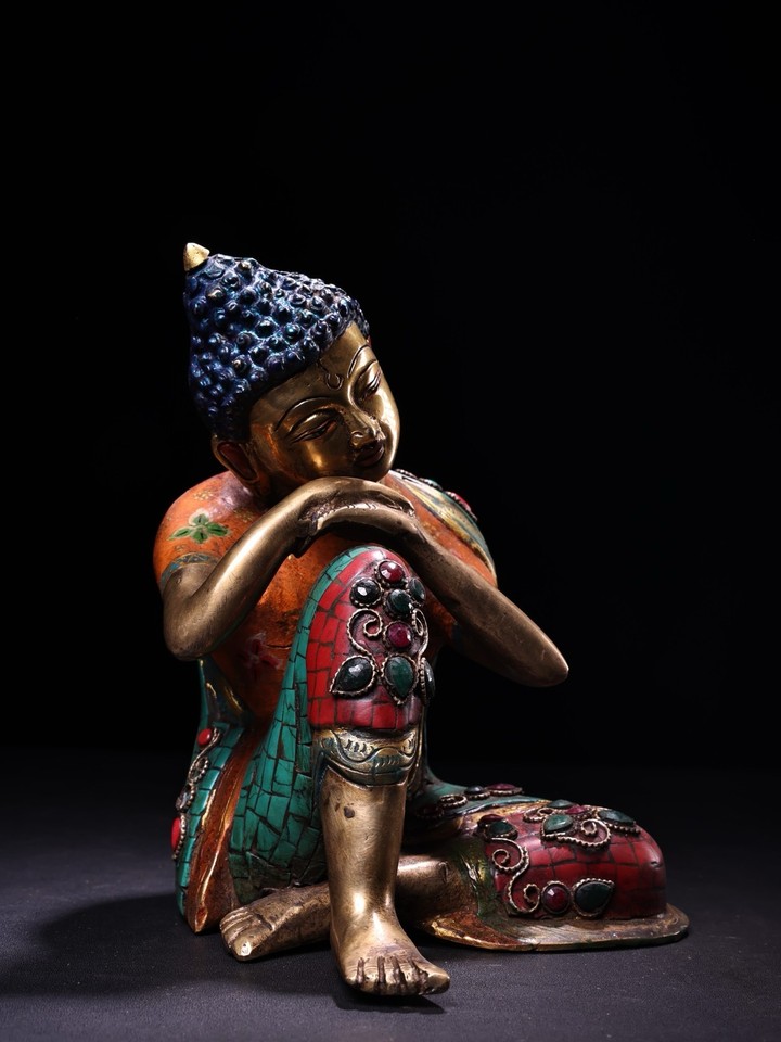 bronze Turquoise red coral Gem Buddhism zen contemplate Sakyamuni ...