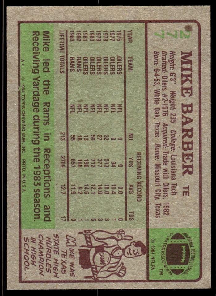 1984 TOPPS MIKE BARBER LOS ANGELES RAMS #277 | eBay