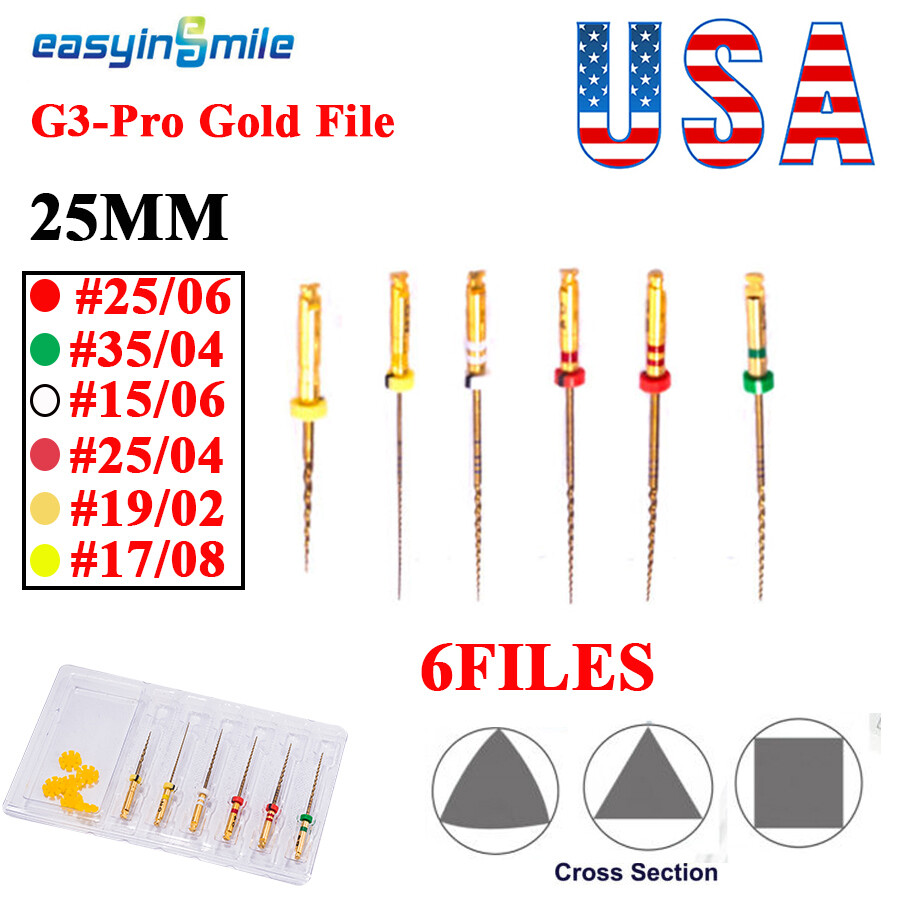 25MM Dental Endodontic Files G3-Pro Gold Niti Rotary Engine endo Files ...