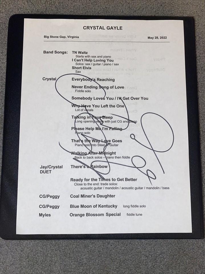 Crystal Gayle Autograph Signed Concert Setlist RARE COUNTRY LEGEND | eBay