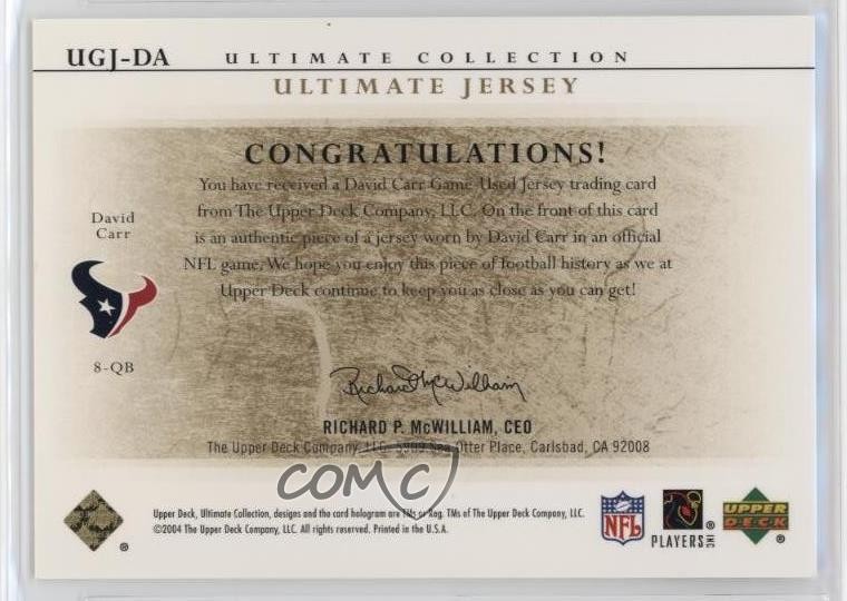 2004 Upper Deck Ultimate Collection Jerseys Gold /25 David Carr #UGJ-DA ...