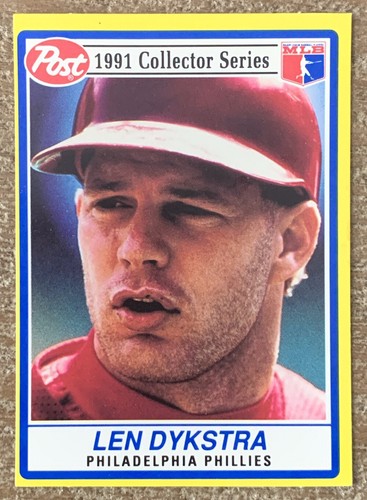 1991 Post Collector Series Len Dykstra Philadelphia Phillies #8 Of 30 ...