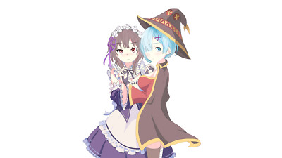 Anime girls fan art white background rem megumin Playmat Gaming Mat ...