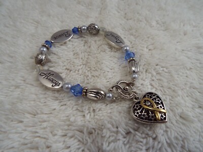 Loyal Brave Always Awareness Ribbon Heart Charm Blue White Bead ...
