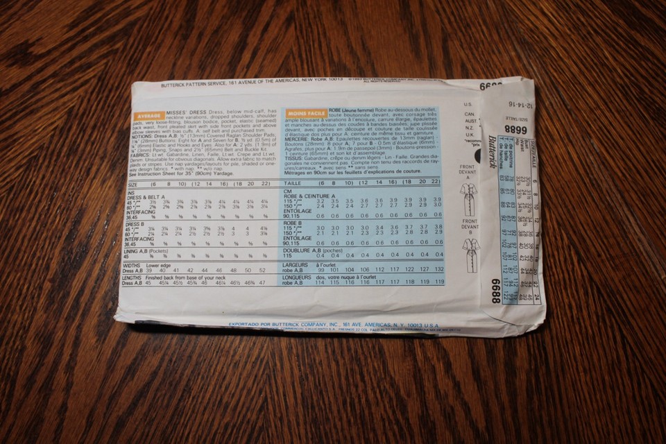 Butterick 6688 Sewing Pattern Ms CHETTA B Button Front Dress, 12-14-16 ...
