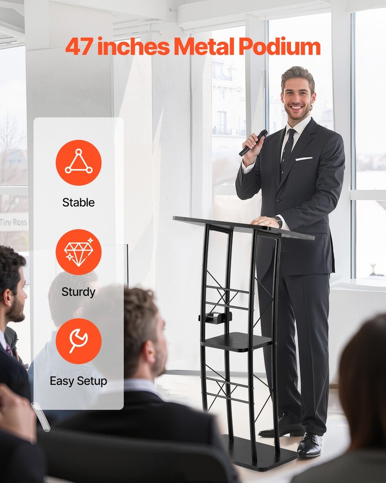 Uimoso Podium Stand 47 in Curved Metal Lectern Storage Shelf Classroom ...