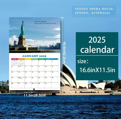 2025 Wall Calendar 11.5" x 16" Cities and Landmarks Themed Yearly ...