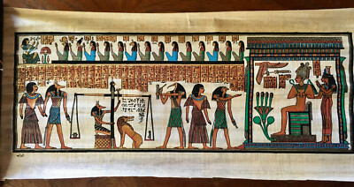 Gold Leaf Egyptian Painting on Rice Paper - Last Judgement of Hu-Nefer ...