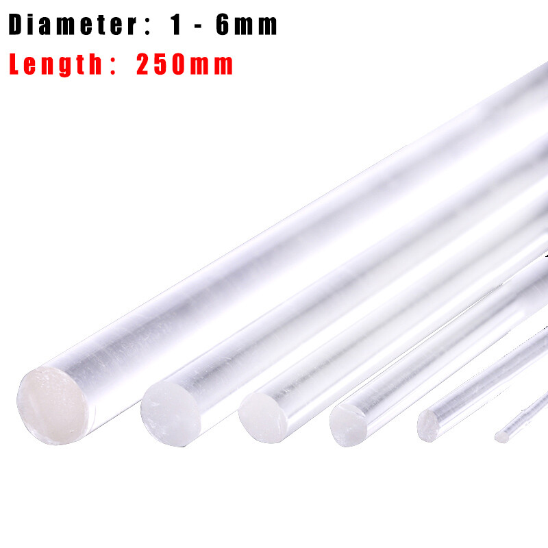 250mm Plastic Clear Perspex Solid Rod Bar Round Dowel 1 1.5 2 3 5 6mm ...