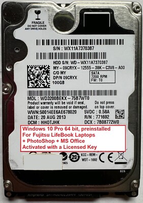 100GB HD, Windows 10 Pro 64bit Preinstalled FOR Fujitsu LifeBook ...