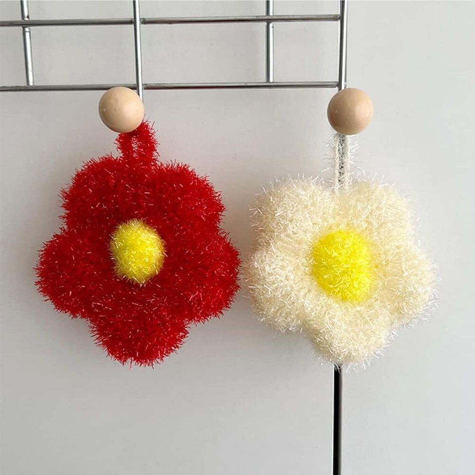 2 Pcs Flower Shaped Acrylic Dish Scrubbers, Cute Hand Crochet Non ...