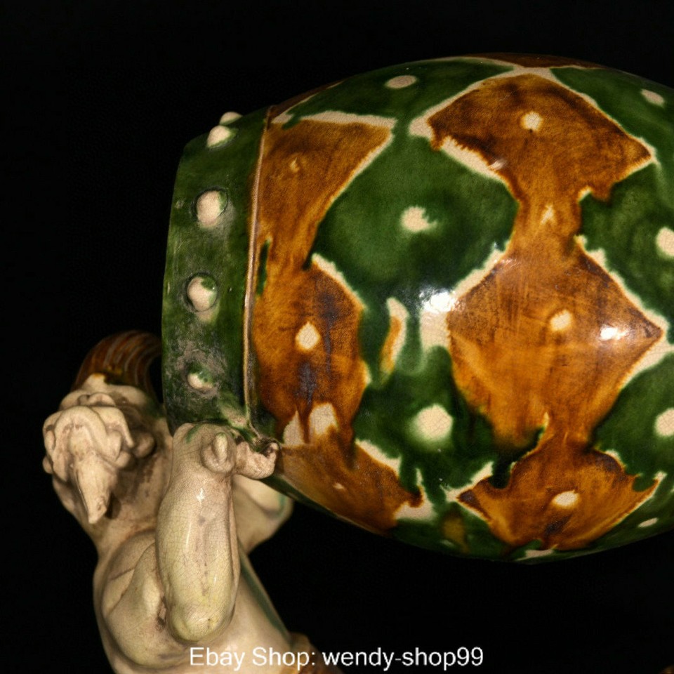 13" Old China Tang Sancai Pottery Dynasty Double People Drum musical ...