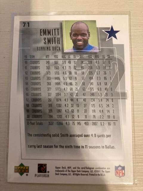 2001 Upper Deck MVP #71 Emmitt Smith Football Card - Near Mint or ...