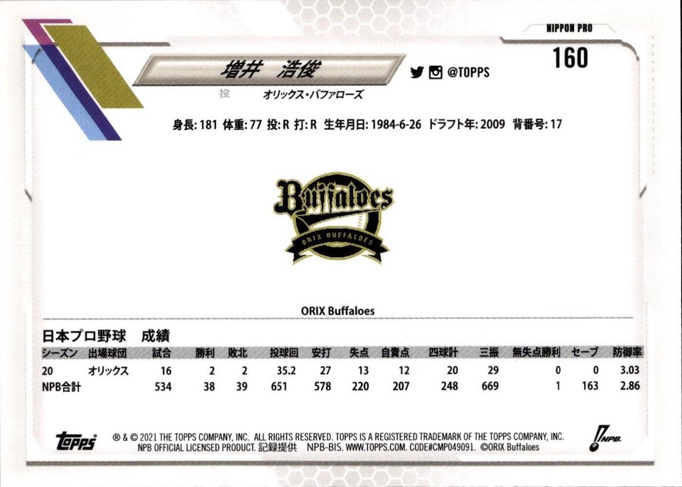 2021 Topps NPB #160 Hirotoshi Masui | eBay