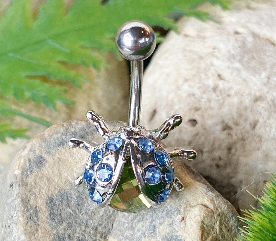 Ladybug Light Blue Gem Belly Ring Navel Piercing Pierced Naval Lady Bug ...