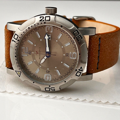 Mens Dress Watch 42mm Case Rotating Bezel Distressed Leather Straps ...