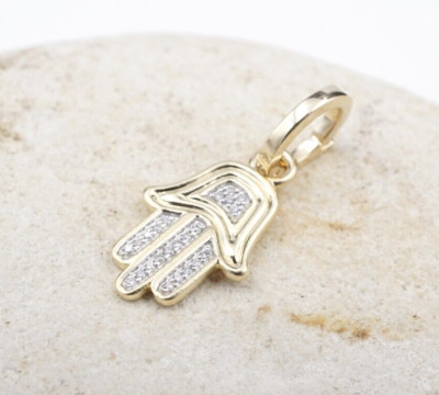 14k Yellow Gold Diamond Hamsa Hand of Fatima Charm 1" Adina Reyter ...