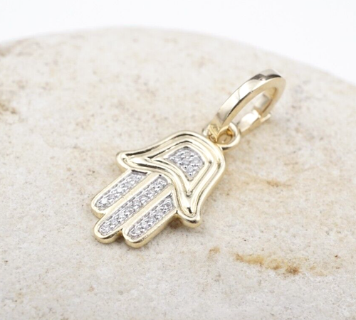 14k Yellow Gold Diamond Hamsa Hand of Fatima Charm 1" Adina Reyter ...