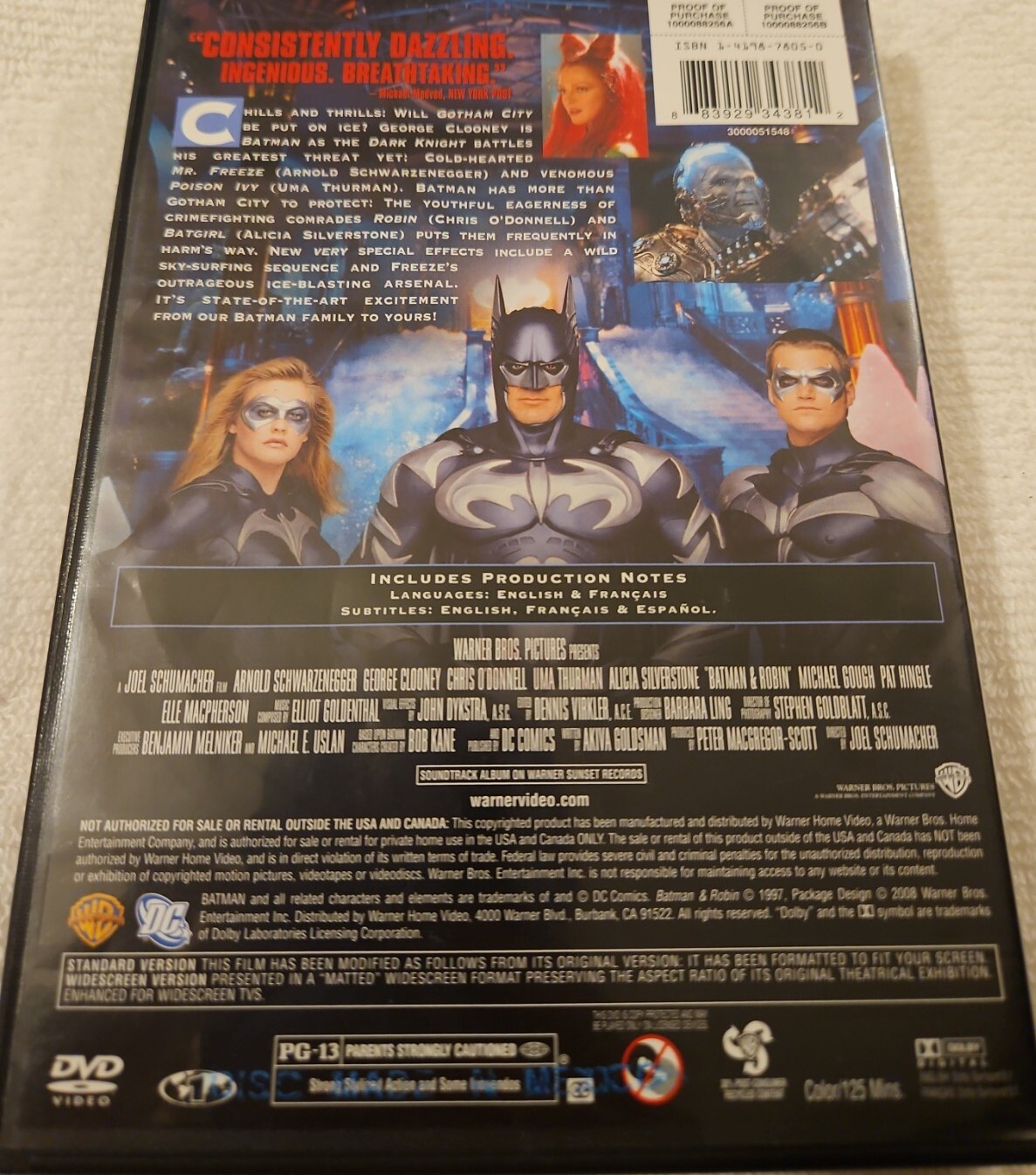 BATMAN & ROBIN DVD Arnold Schwarzenegger , George Clooney , Alicia ...