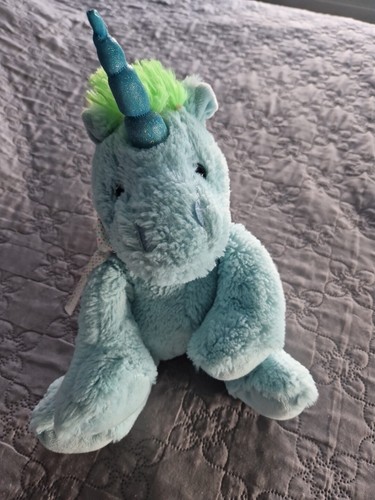 Doudou peluche Max et Sax LICORNE bleu crinière fluo vert 30cm Comme ...
