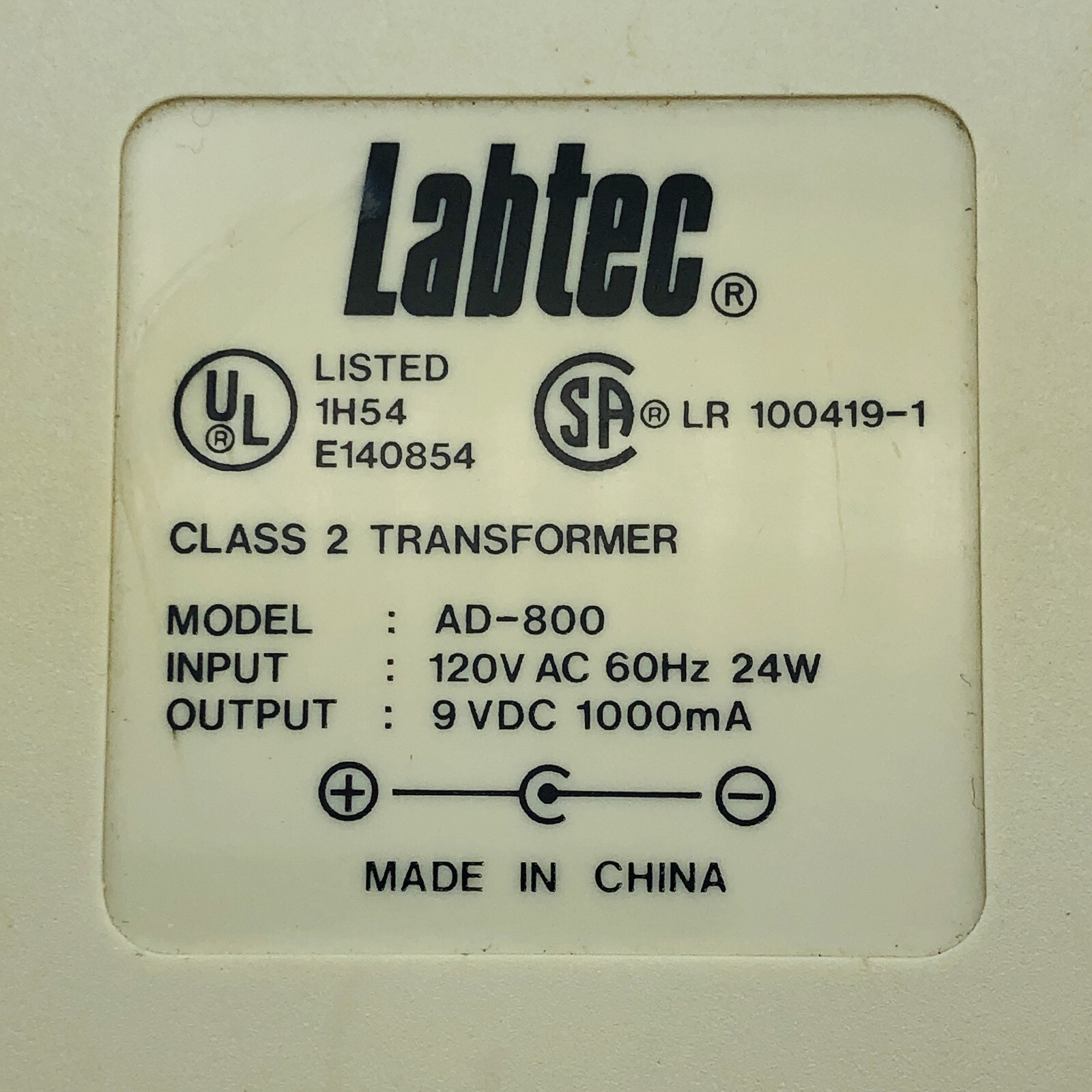Genuine AC Adapter LabTec AD-800 DC 9V 1000mA Class 2 Transformer | eBay