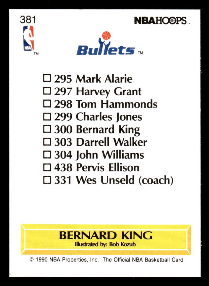 Bernard King 1990 Hoops #381 Washington Bullets | eBay
