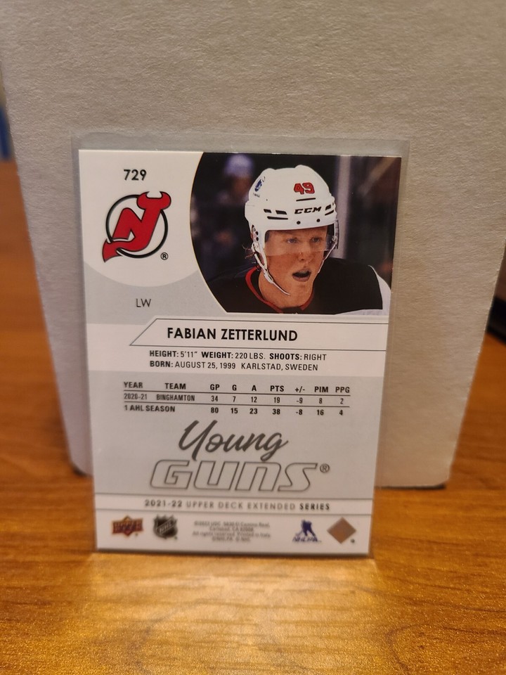 2021-22 UD Young Guns Fabian Zetterlund Rookie Card New Jersey Devils ...