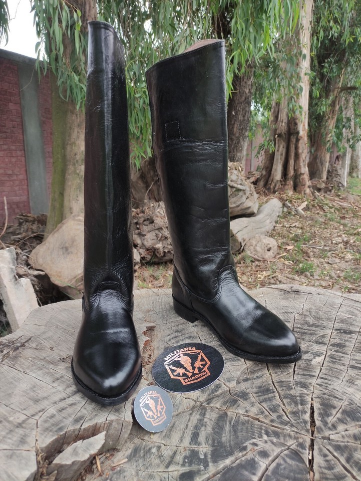WW2 German Officer Boot Pointed Toe Black Leather Long Military Boot | eBay