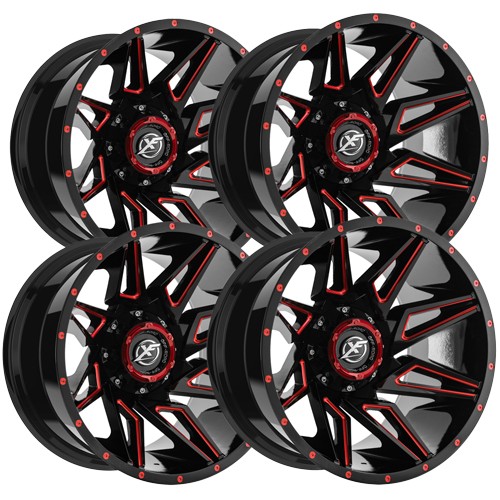 (Set of 4) XF Off-Road XF-218 20x9 8x6.5"/8x170 +0mm Black/Red Wheels ...