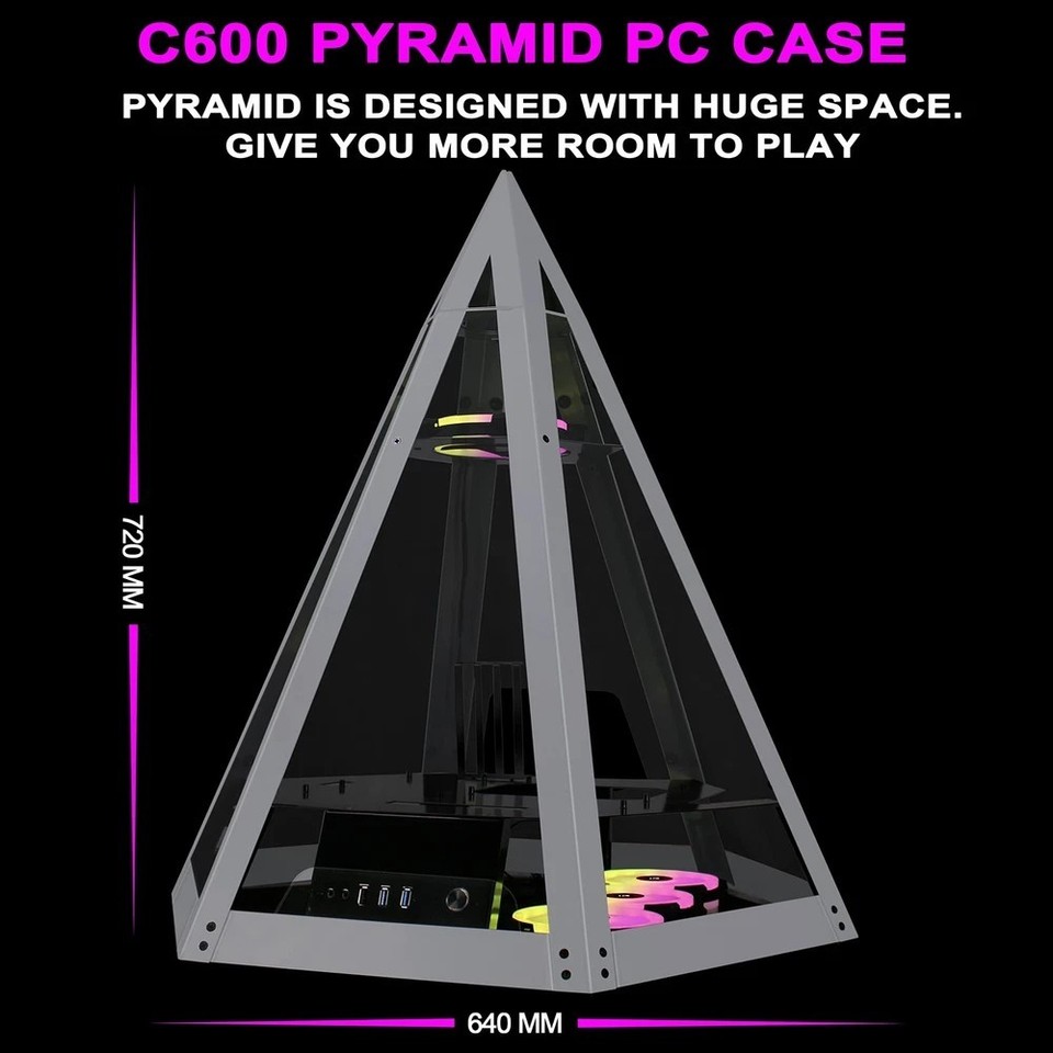 KEDIERS Diamond Pyramid ATX PC Case Innovative Gaming Computer Tower ...