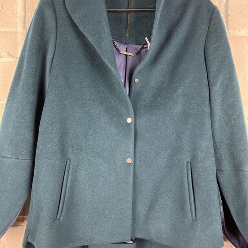 Elie Tahari Womens Hi Low Coat Dark Green Back Zipper Size M Wool Blend ...