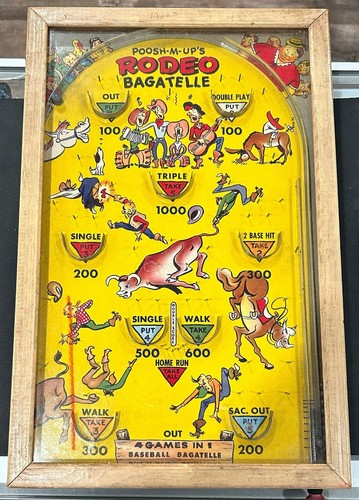 POOSH-M-UPS RODEO BAGATELLE 4 GAMES IN 1 OLD VINTAGE TABLE TOP GAME! | eBay