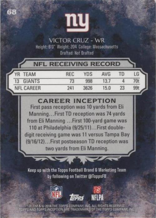 2014 Topps Inception Victor Cruz #68 for sale | eBay