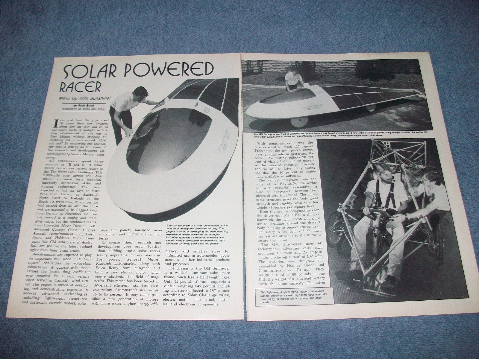 1988 GM Sunraycer Solar Powered Racer Streamliner Vintage Info Article ...