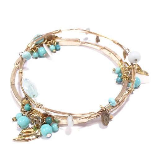 Lee Angel Neiman Marcus Gold Wire Turq Green Stone Stackable Bracelet NWT 198 | eBay