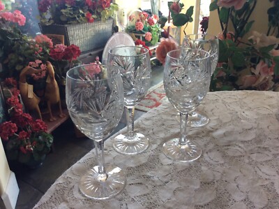 #2 Set 4 Crystal 4Oz Pinwheel-Starburst Wine Glasses Tapered Hexagon ...