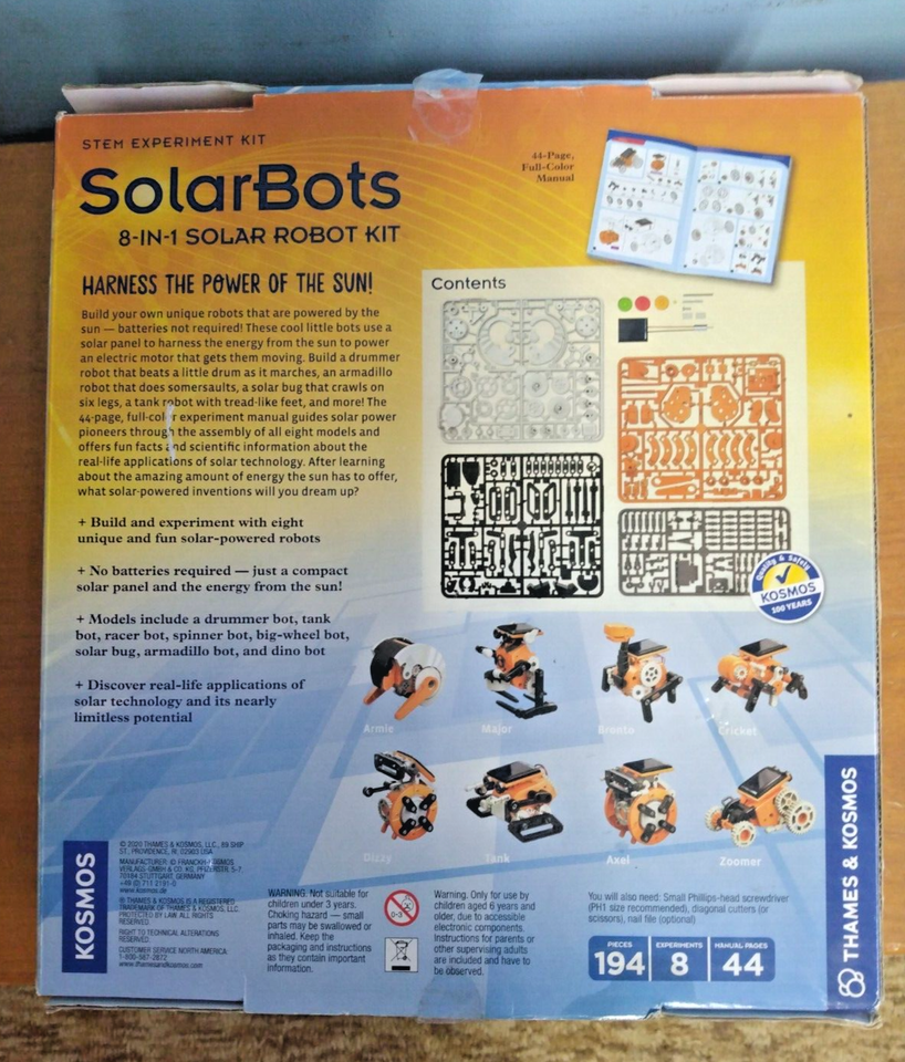 SOLAR BOTS 8 IN 1 SOLAR ROBOT KIT STEM EXPERIMENT THAMES & KOSMOS ...